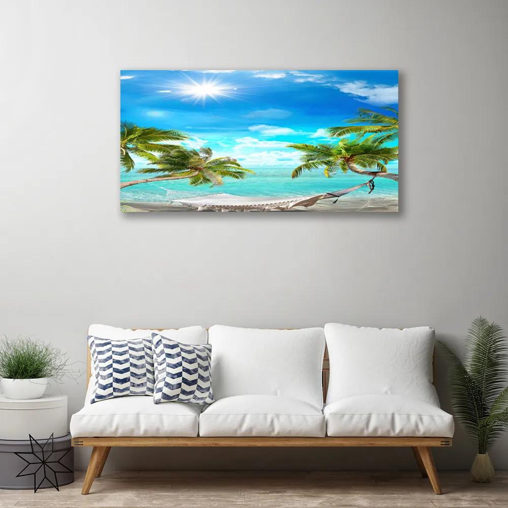 Obraz na plátně Tropické Palmy Hamaka Pláž 100x50 cm