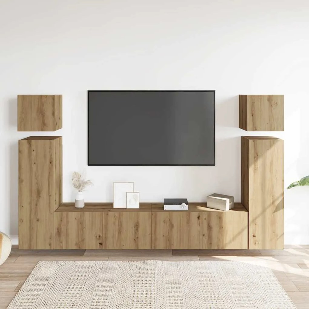 Sada 8 kusů nástěnné TV skříňka dub artisan kompozitní dřevo 3329010