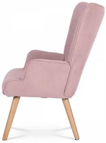 Křeslo ušák s podnožkou starorůžová látka nohy masiv AK-302 PINK2