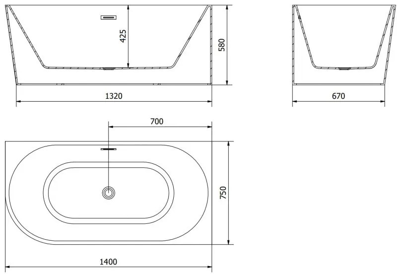 Mexen Mia, volně stojící rohová vana pravá 140 x 75 cm, bílá, grafitový přepad, 52691407500P-95