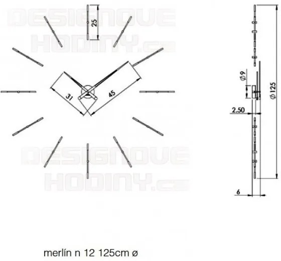 Designové nástěnné hodiny Nomon Merlin Walnut Gold 125cm