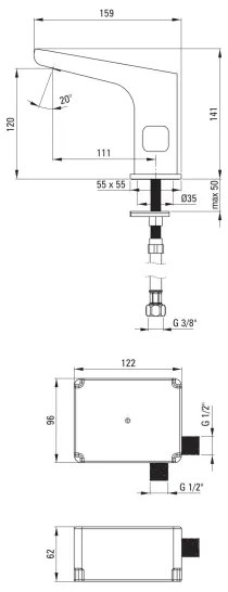 Deante BQH_029R - Bezdotyková umyvadlová baterie s regulací HIACYNT 4xAA chrom
