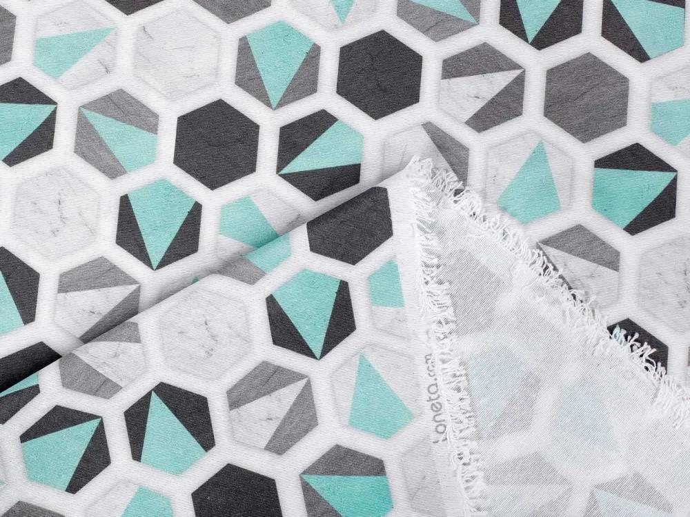 Biante Dekorační závěs Leona LN-032 Tyrkysovo-šedé hexagony 130x160 cm