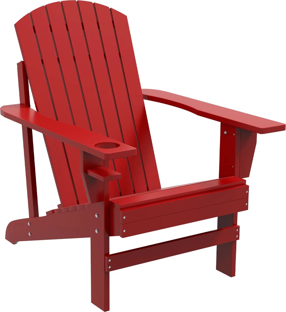 Outsunny Adirondack Zahradní Křeslo s Držákem na Nápoje, Sluneční Lehátko na Balkon, Masivní Dřevo, Červené 72 x 94 x 93 cm | Aosom