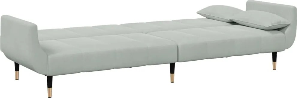 2místná rozkládací pohovka s podnožkou světle šedá samet 3258151