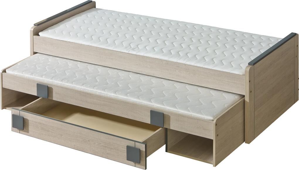 G16 Patrová postel nízká s úložným prostorem GUMI Barevné provedení Gumi: Antracit / Bílý Diamant, Matrace 80x200x12cm (horní): Minibonell jednostranný + latex +2990Kč, Matrace 80x195x8cm (spodní): Pěna + kokos +1650Kč