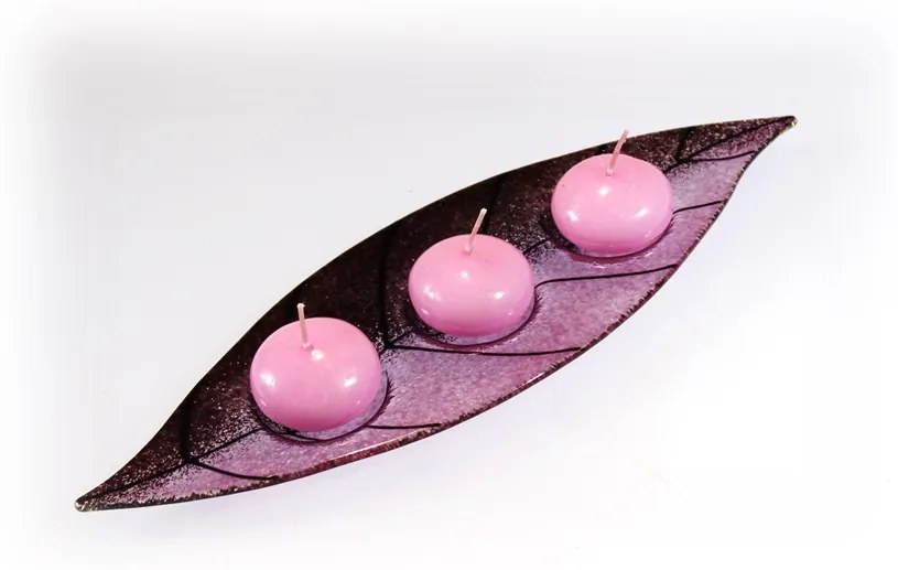 BDK-GLASS Skleněný svícínek LÍSTEK - růžovo-fialový Rozměr: 15x16cm