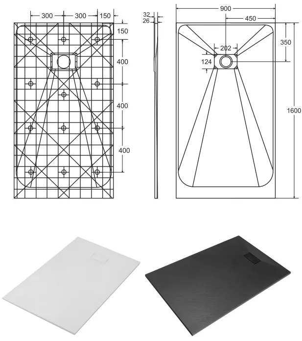 Besco Vexo obdélníková sprchová vanička, black Rozměr vaničky: 180x90cm