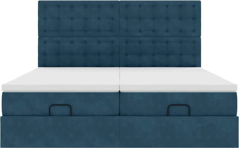 Osmanský rám postele s matrací tmavě modrý 200x200cm samet 3313818