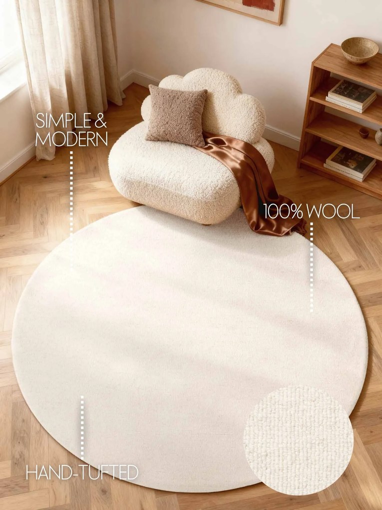 ELLE Decoration, Kusový koberec Puristic Knots 106318 Natural White kruh z kolekce Elle, 160x160 (průměr) kruh, bílá, ložnice