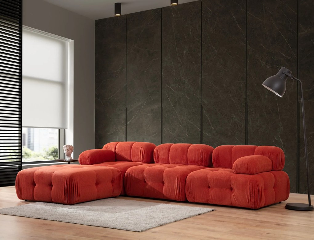 Atelier del Sofa Rohová sedací souprava Doblo 3 Seater with Pouffe ( L1-O1-1R-Pouffe) - Red, Červená