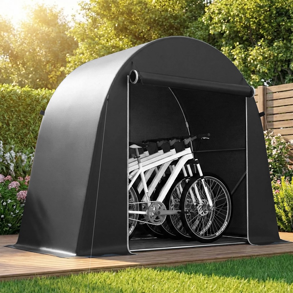 Outsunny voděodolný garážový stan 245 × 120 × 200 cm – přístřešek na kola s rolovacími zipovými dveřmi, nepromokavý skladovací stan, pozinkovaný rám,…