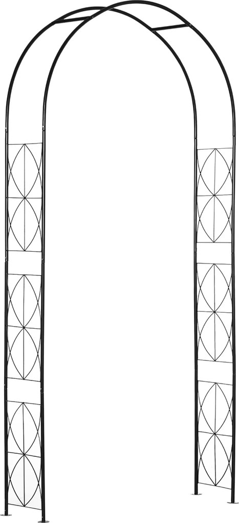 Outsunny Kovový Růžový Oblouk pro Šplhající Rostliny Zahradní Oblouk s Ostrým Vrcholem Kovová Konstrukce Obelisk pro Růže 114 x 30 x 230 cm Černý