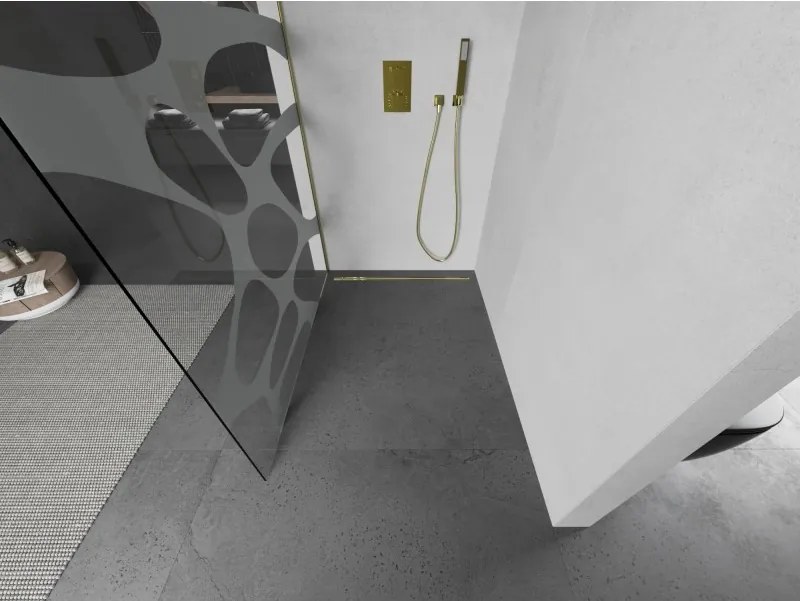 Mexen Kioto, sprchová zástěna Walk-In 120 x 200 cm, 8mm čiré sklo bílý vzor, ​​zlatý matný profil, 800-120-101-55-97