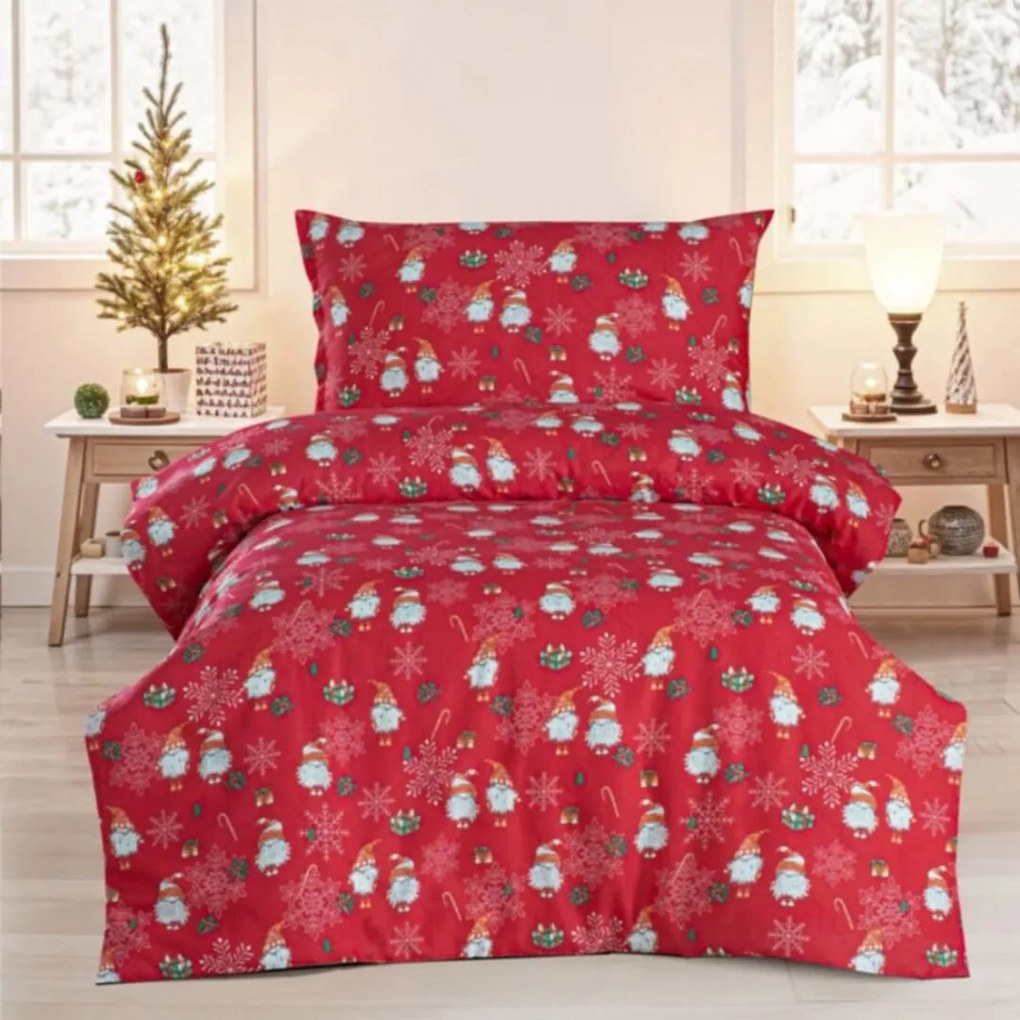 Povlečení bavlněné Vánoční Merry Christmas red 200x140cm+90x70cm TiaHome - 1x Polštář 90x70cm, 1x Přikrývka 140x200cm
