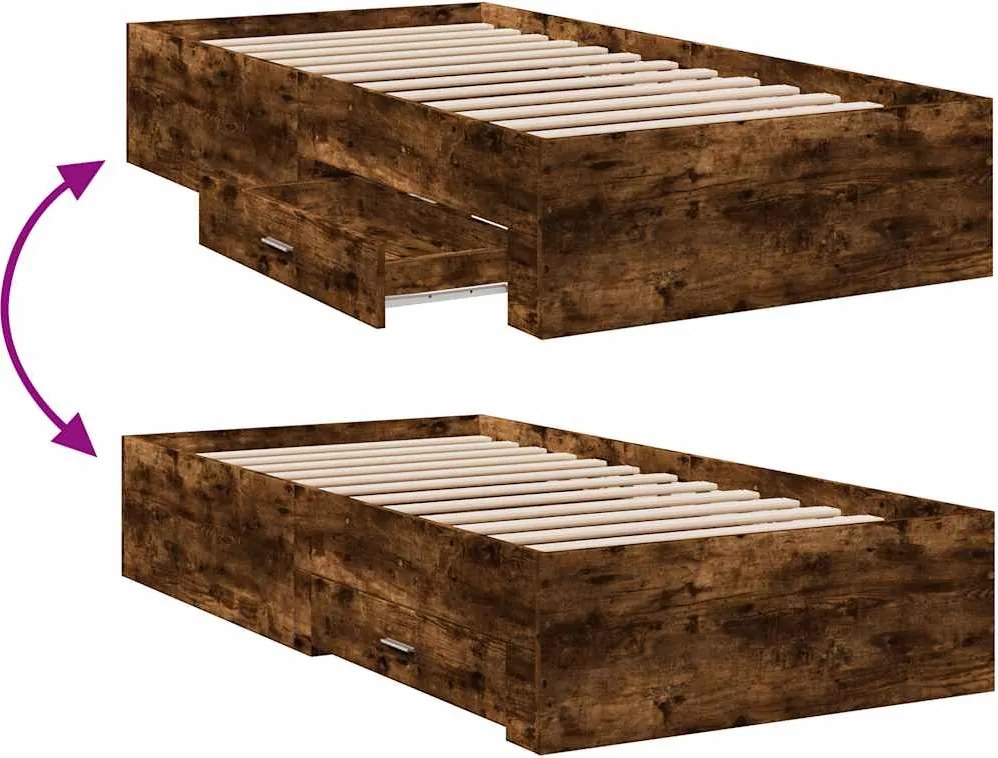 Rám postele se zásuvkami kouřový dub 90x200 cm kompozitní dřevo 3280430