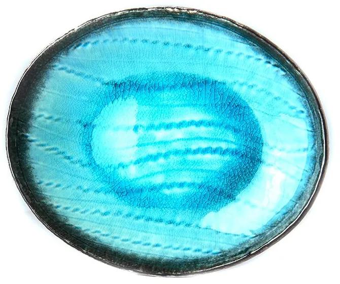 Modrý keramický oválný talíř MIJ Sky, 24 x 20 cm