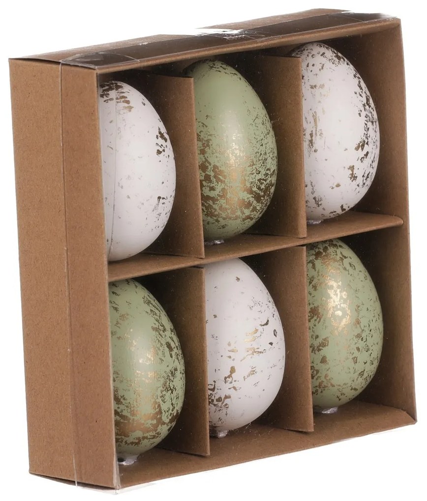 Sada umělých velikonočních vajíček zlatě zdobených, zeleno-bílá, 6 ks