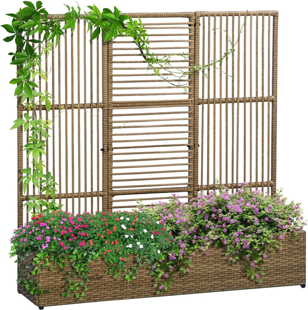 Zvýšený zahradní záhon Outsunny s mřížkou v ratanovém vzhledu, 103 x 103 x 29 cm Písek | Aosom