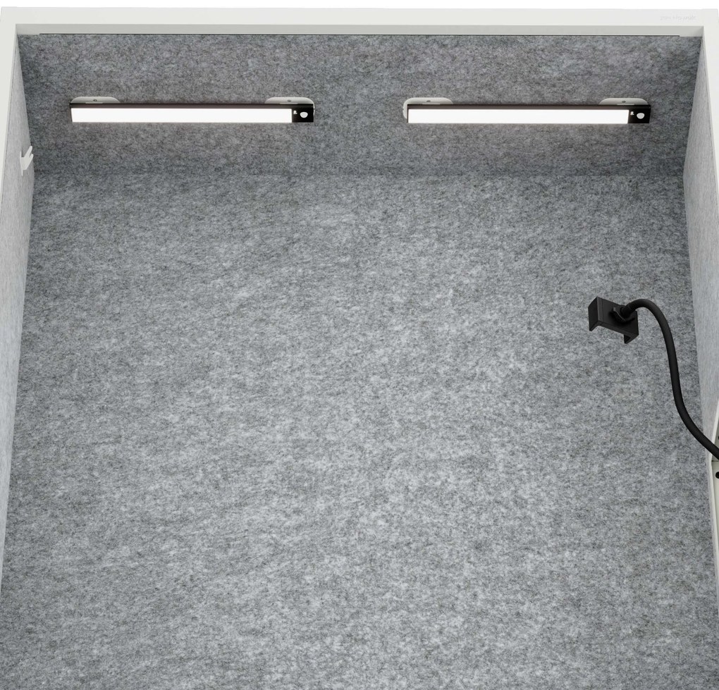 Kancelářská akustická kabina se sedátkem a USB-C portem, korpus bílý / sedák šedá, 1150 mm: SALLY MentalBox