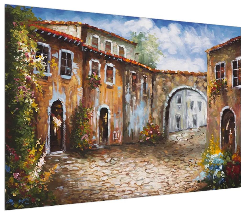 Obraz malované středomořské uličky (100x70 cm)