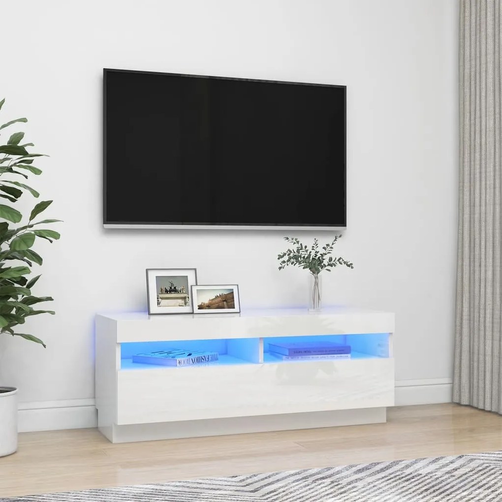 TV skříňka s LED osvětlením bílá s vysokým leskem 100x35x40 cm