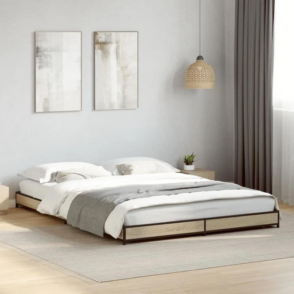 Rám postele dub sonoma 135 x 190 cm kompozitní dřevo a kov
