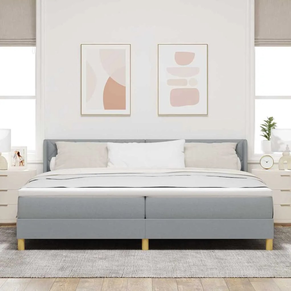 Postel s boxspringem s čelo Světle šedá 200 x 200 cm textil 3341377