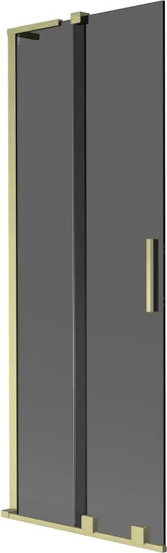 Mexen Velar L, 2-křídlová posuvná vanová zástěna 70 x 150 cm, 8mm šedé sklo, zlatá matná, 896-070-003-41-55