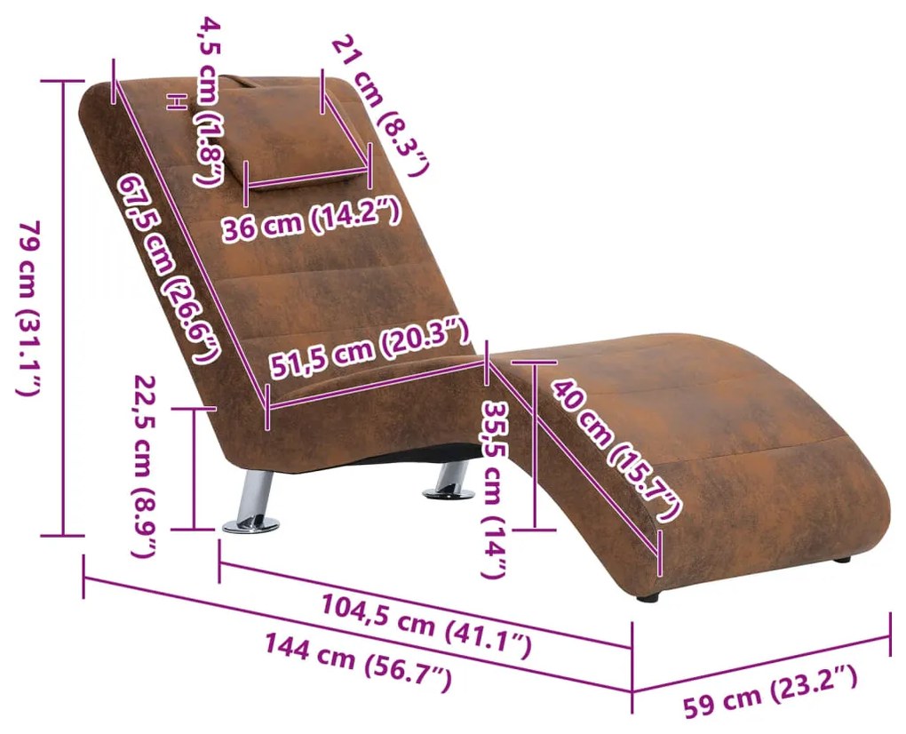 vidaXL Marketos Lenoška s polštářem hnědá umělá broušená kůže