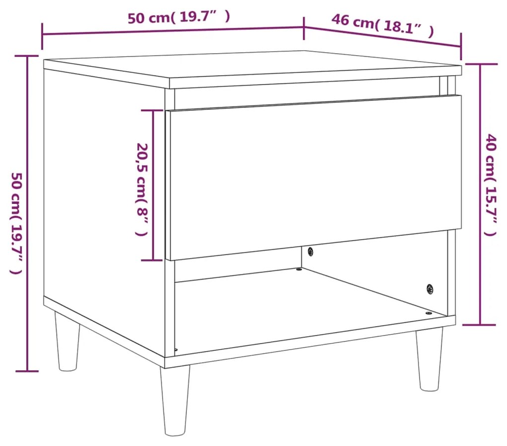 Noční stolek bílý s vysokým leskem 50x46x50 cm kompozitní dřevo - Default Title