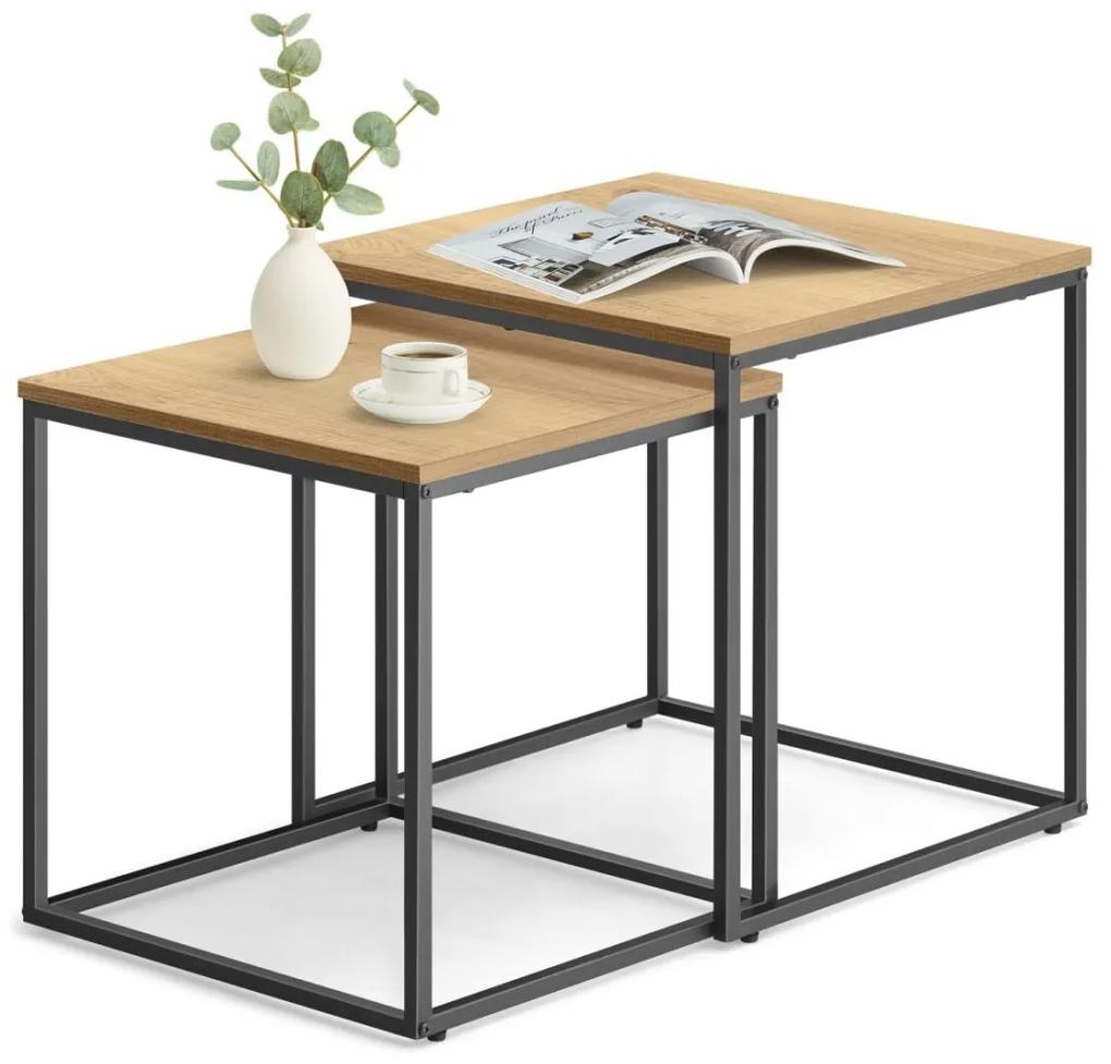 VASAGLE Duo Čtvercový konferenční stolek 2 ks - dubová barva/černé nohy