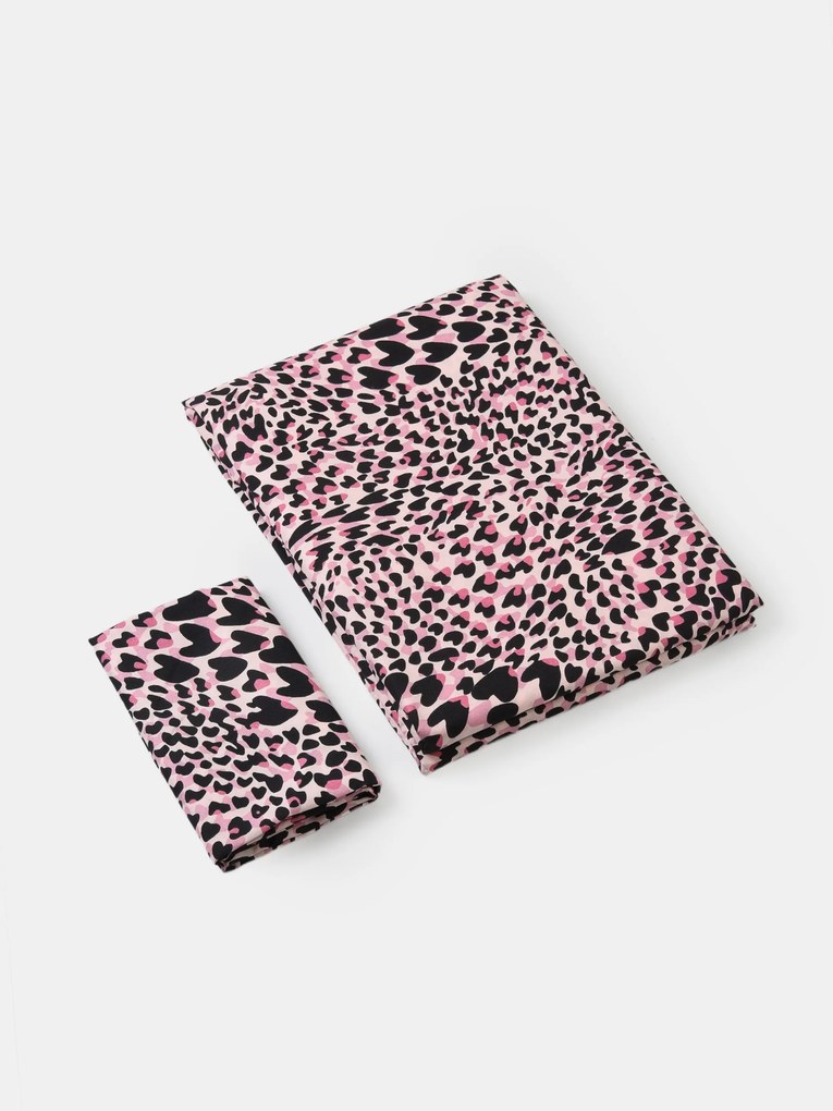 Sinsay - Ložní souprava s motivem srdcí ve stylu leopardího vzoru - béžová