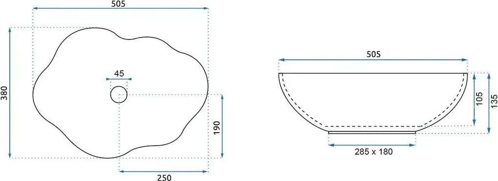 Rea Pearl Ruststone, umyvadlo na desku 505x380x135 mm, imitace kamene, REA-U0620