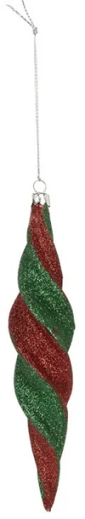 Červeno-zelená skleněná vánoční ozdoba špičatá Geraldo – 5x22 cm