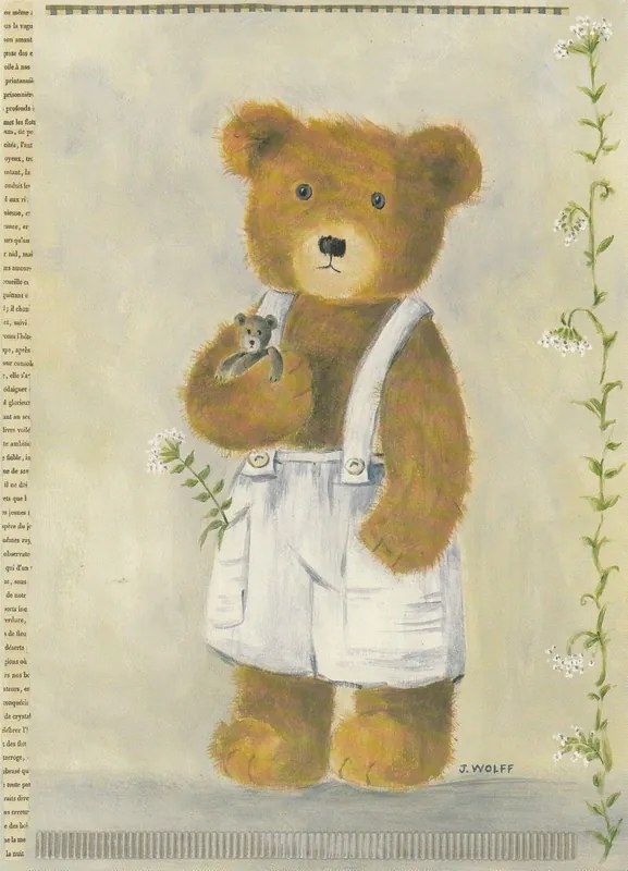 ART-STYLE Obrázek 13x18, medvídek, rám bílý s patinou