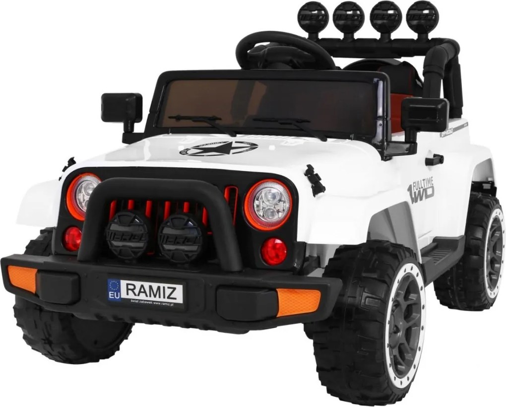 Ramiz Dětské terénní auto Full Time 4WD bílé na dálkové ovládání + pohon 4x4 + LED audio + úložný prostor