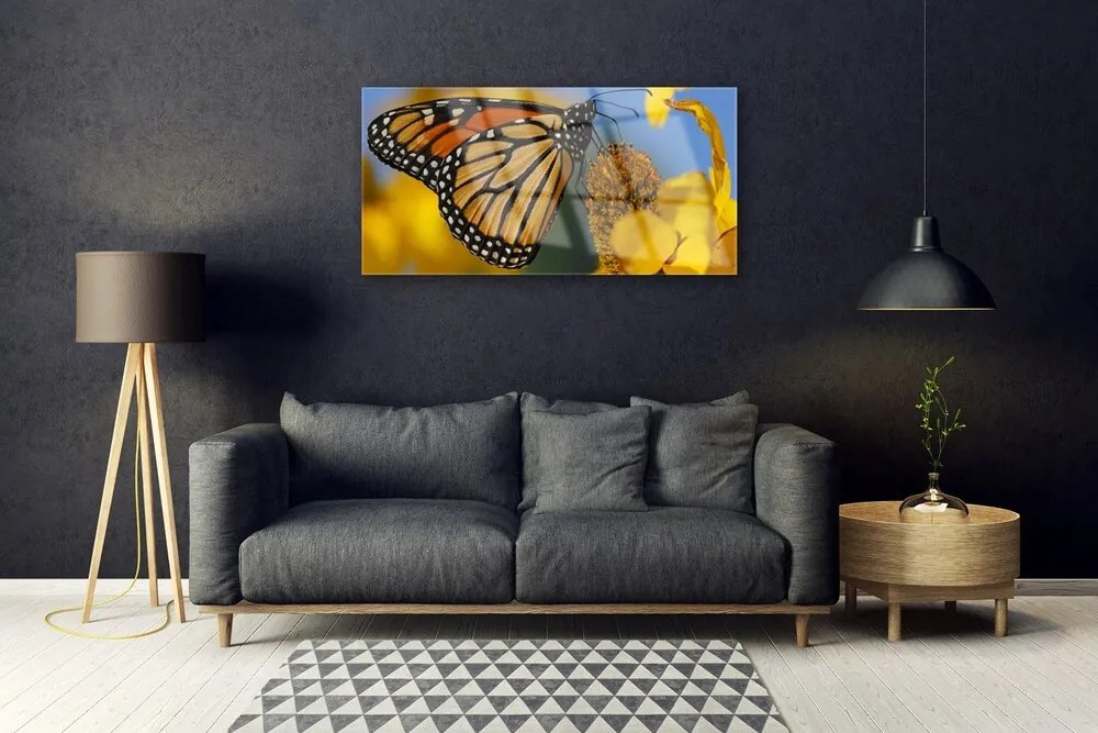 Obraz na skle Motýl Květ Příroda 100x50 cm