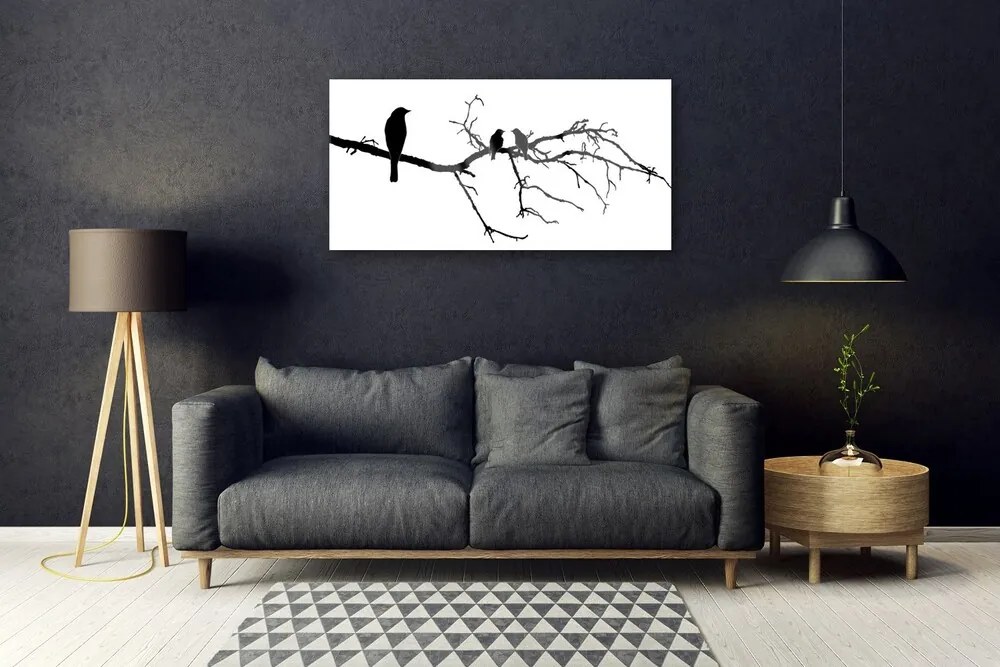 Obraz na skle Ptáci Větev Umění 100x50 cm