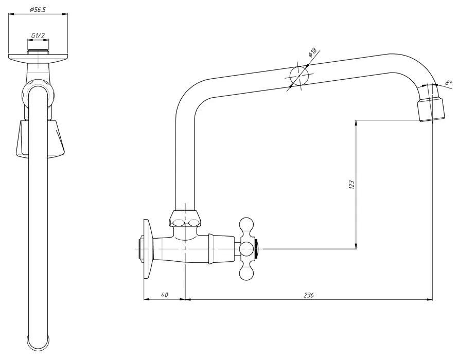 Mereo Retro Viktorie umyvadlový kohoutek nástěnný s ramínkem otočným 18 mm 230 mm mosaz chrom CBL70104
