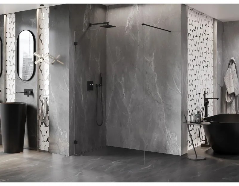 Mexen Lunar sprchová stěna levá 60 x 200 cm, 8mm čiré sklo, černá matná, 830-060-000-70-00-L