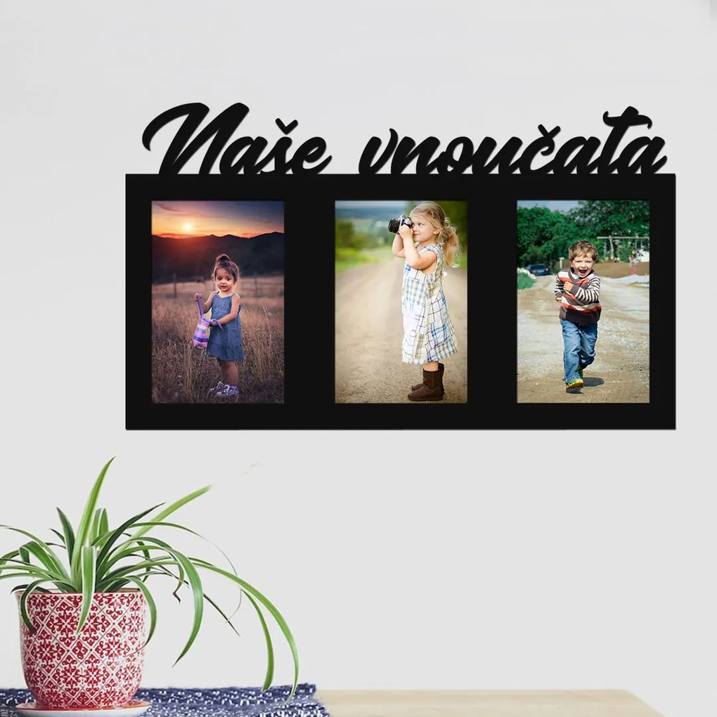 dřevo života Dřevěný fotorámeček Naše vnoučata Zvolte barvu dekoru: Černá, Zvolte velikost fotografie (cm): 13x18, Počet fotorámečků: 2