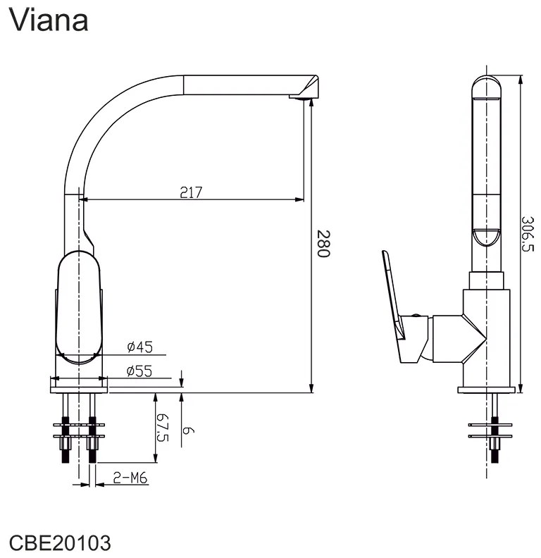 Mereo Mereo, Dřezová stojánková baterie, Viana, s ramínkem nad pákou, výška 306 mm, chrom, CBE20103