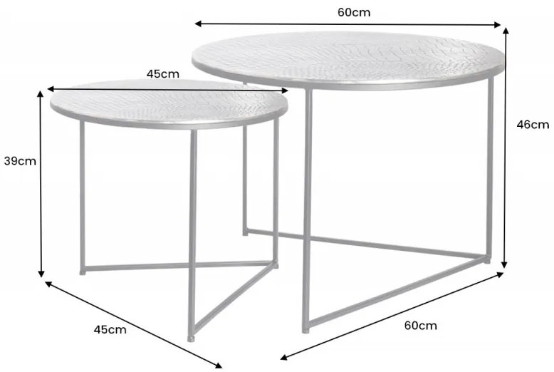 2 dílný set stříbrných konferenčních stolků Elements Crocodile 60 cm