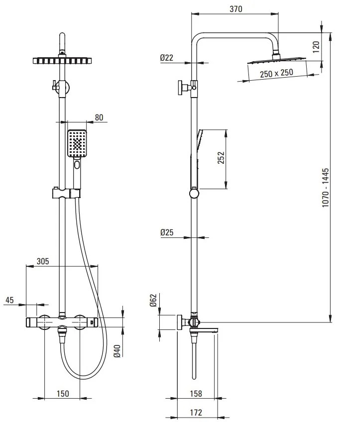 Deante Cascada, sprchová souprava s termostatickou baterií, zlatá matná, DEA-NAC_R1HT