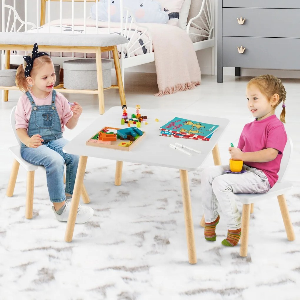 Costway Dětský stůl se 2 židlemi 3 kusy. Kindersitzgruppe mit Massivholzbeine