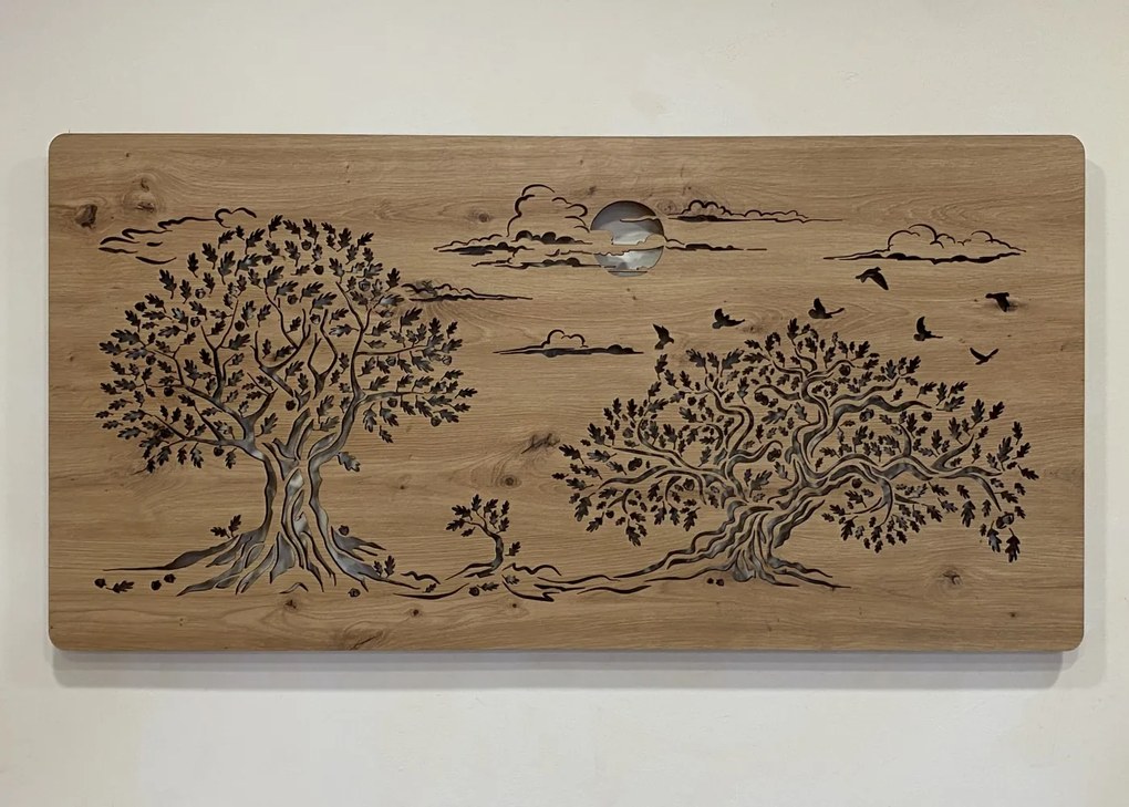 Li-Go "Tři duby" světelný obraz s baterií 120x60cm varianta ovládání: manuál/pohybové čidlo, provedení povrchu: bříza