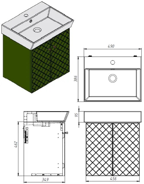 Lavedo Tessera Green 50 koupelnová skříňka s umyvadlem