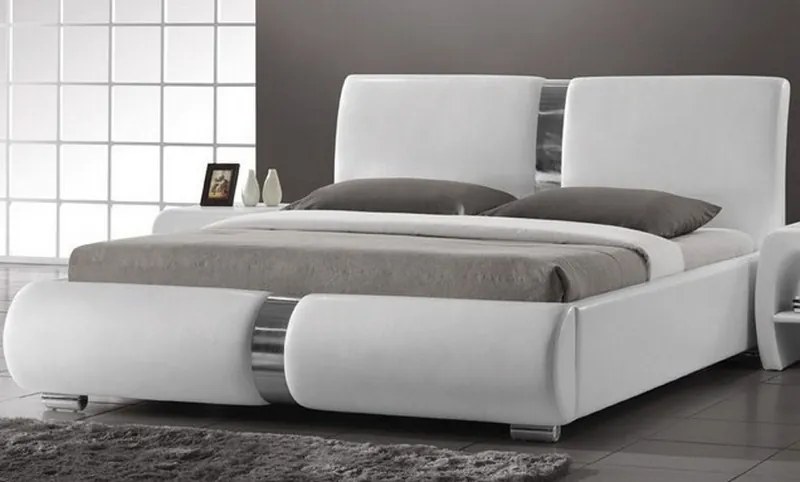 Manželská postel 180x200 cm v bílé ekokůži s roštem KN718