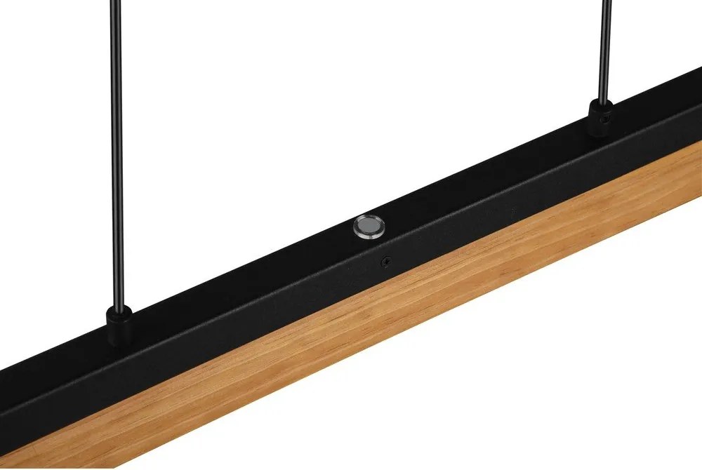 Matně černé LED závěsné svítidlo s dřevěným stínidlem Kerala – Trio